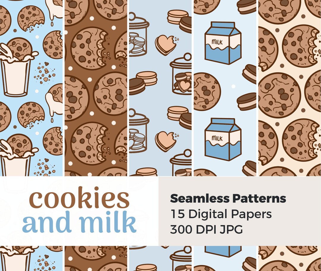 Cookies and Milk Seamless Patterns: Chocolate Chip Cookies Digital ...