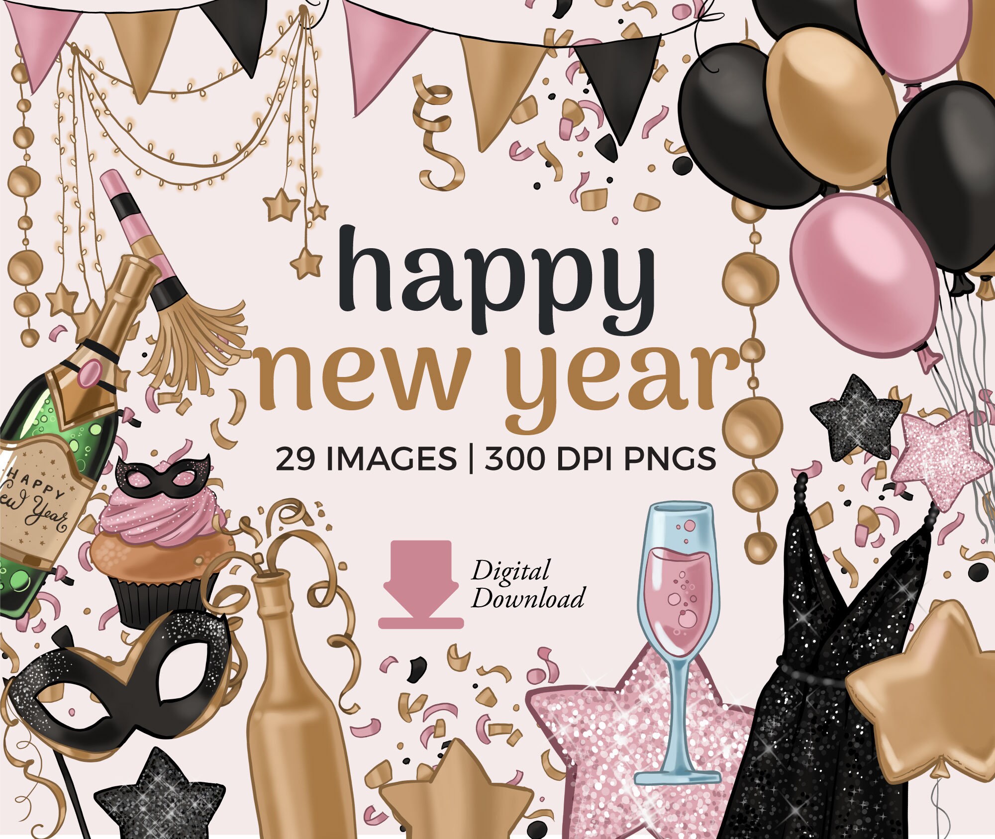 Happy New Year Hat Clip Art And Clock