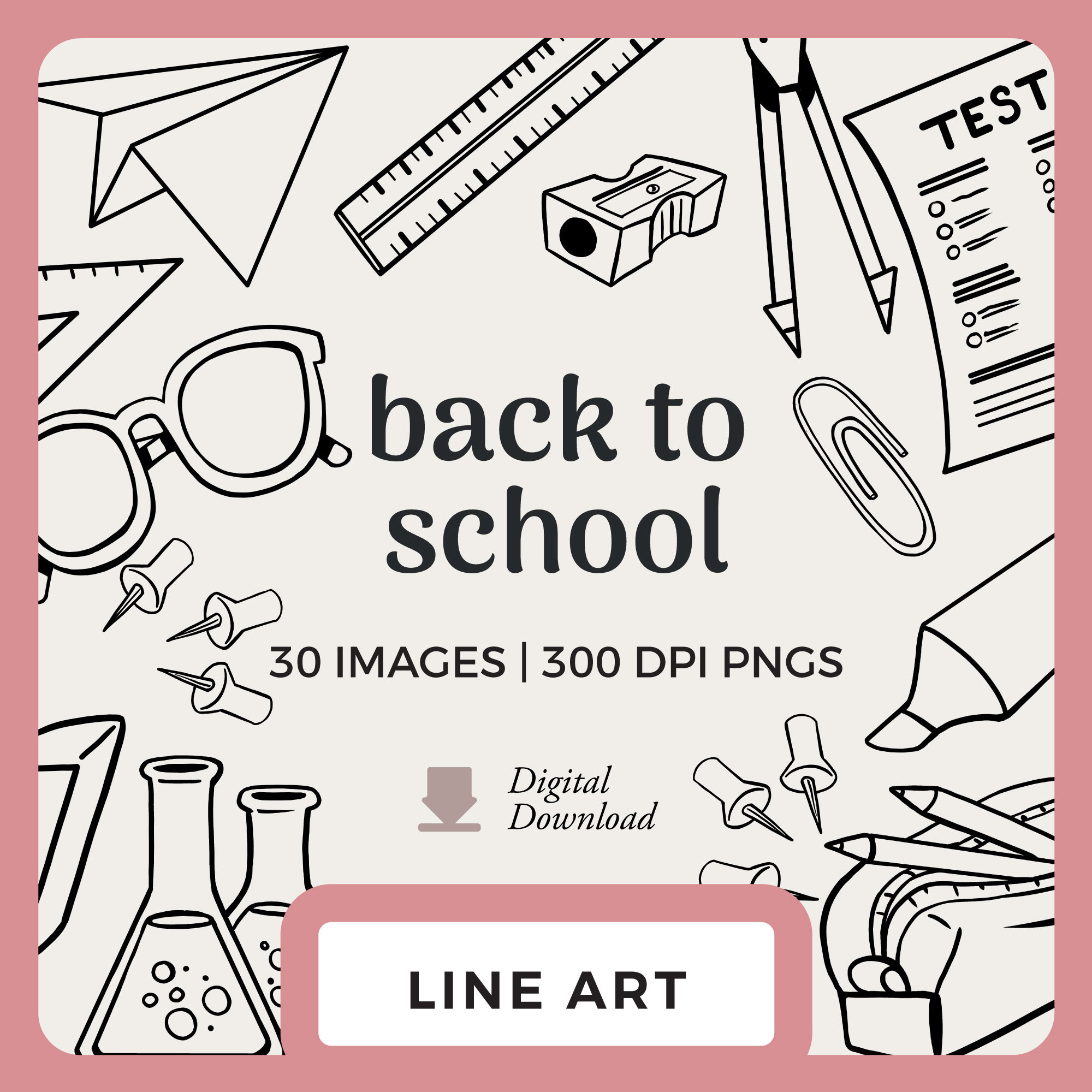 Back to School Line Art | Hand-drawn School Supply Clipart Images ...