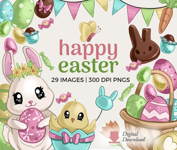 Cute Easter Clipart Illustrations Sweet Easter PNG Download | Etsy