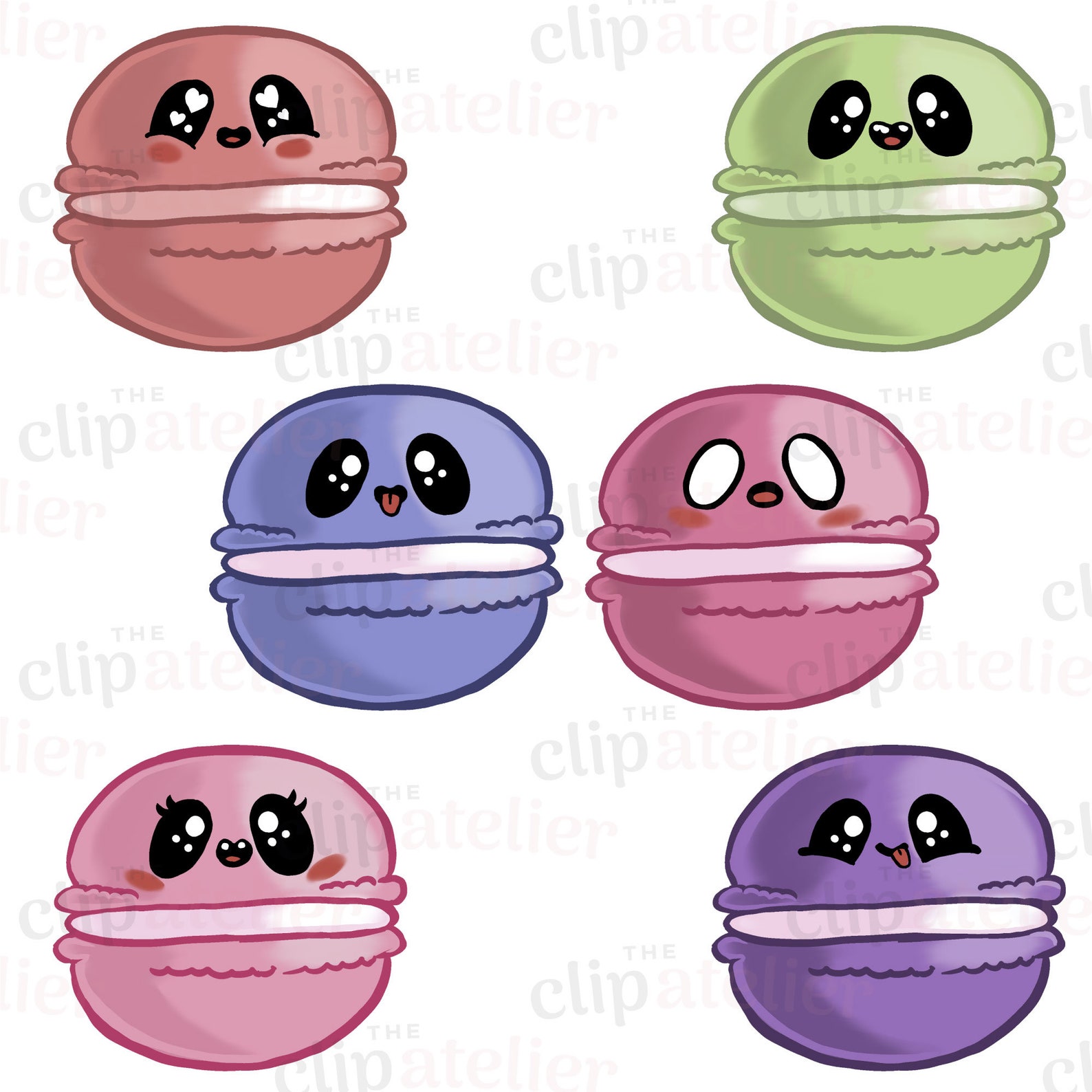 Cute Macarons Clipart Illustrations Kawaii Instant Download Dessert ...