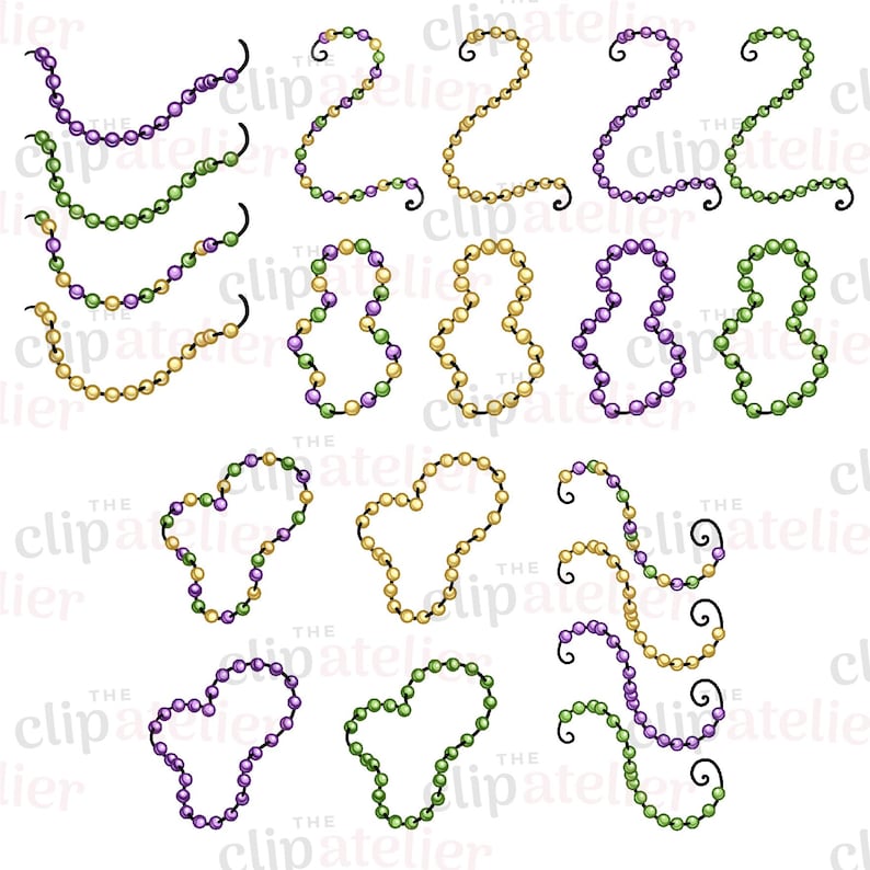 Mardi Gras Beads Clipart PNG Image Files | Fat Tuesday Graphics and ...