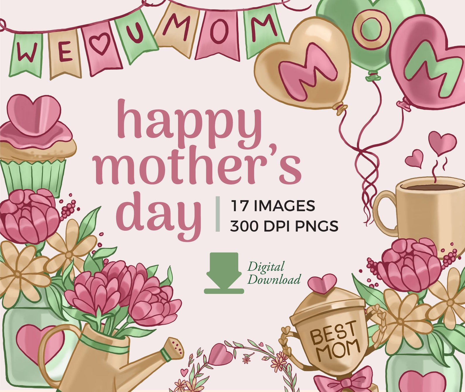 Mother's Day Clipart Illustrations Floral Wreath PNG | Etsy