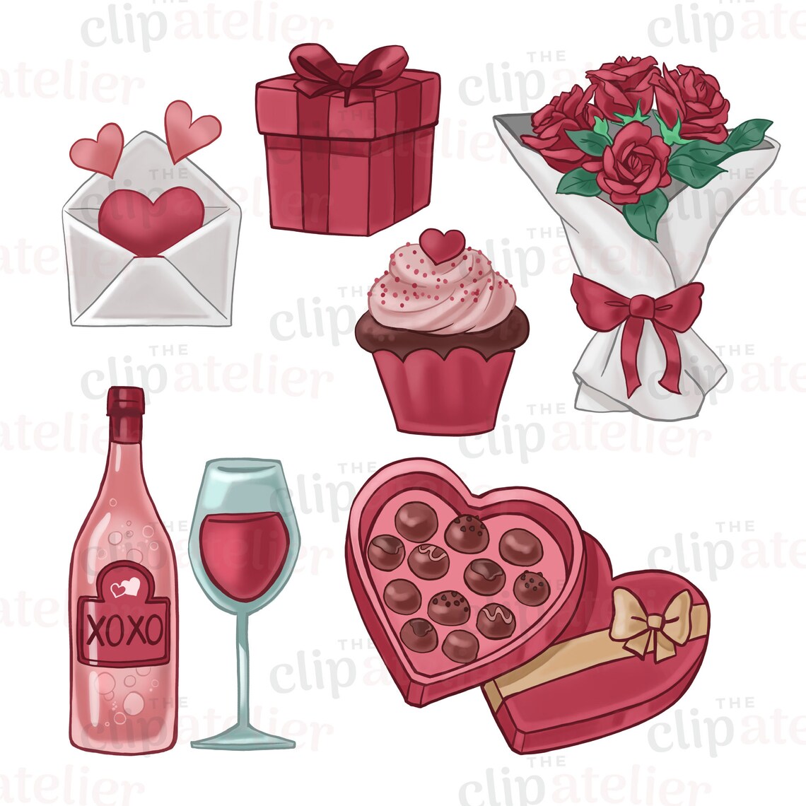 Valentine's Day Clipart Illustrations Red Roses Clip Art - Etsy