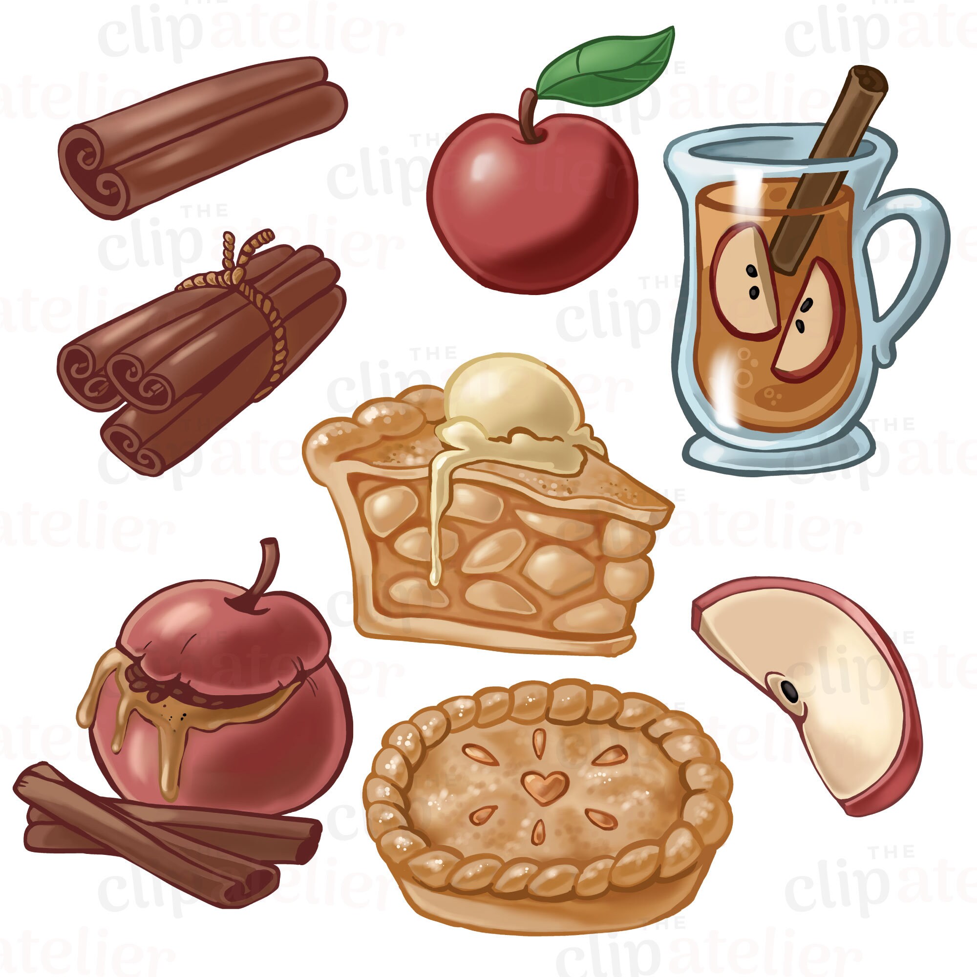 Apple Cinnamon Clipart Illustrations Fall Clip Art Instant Download ...
