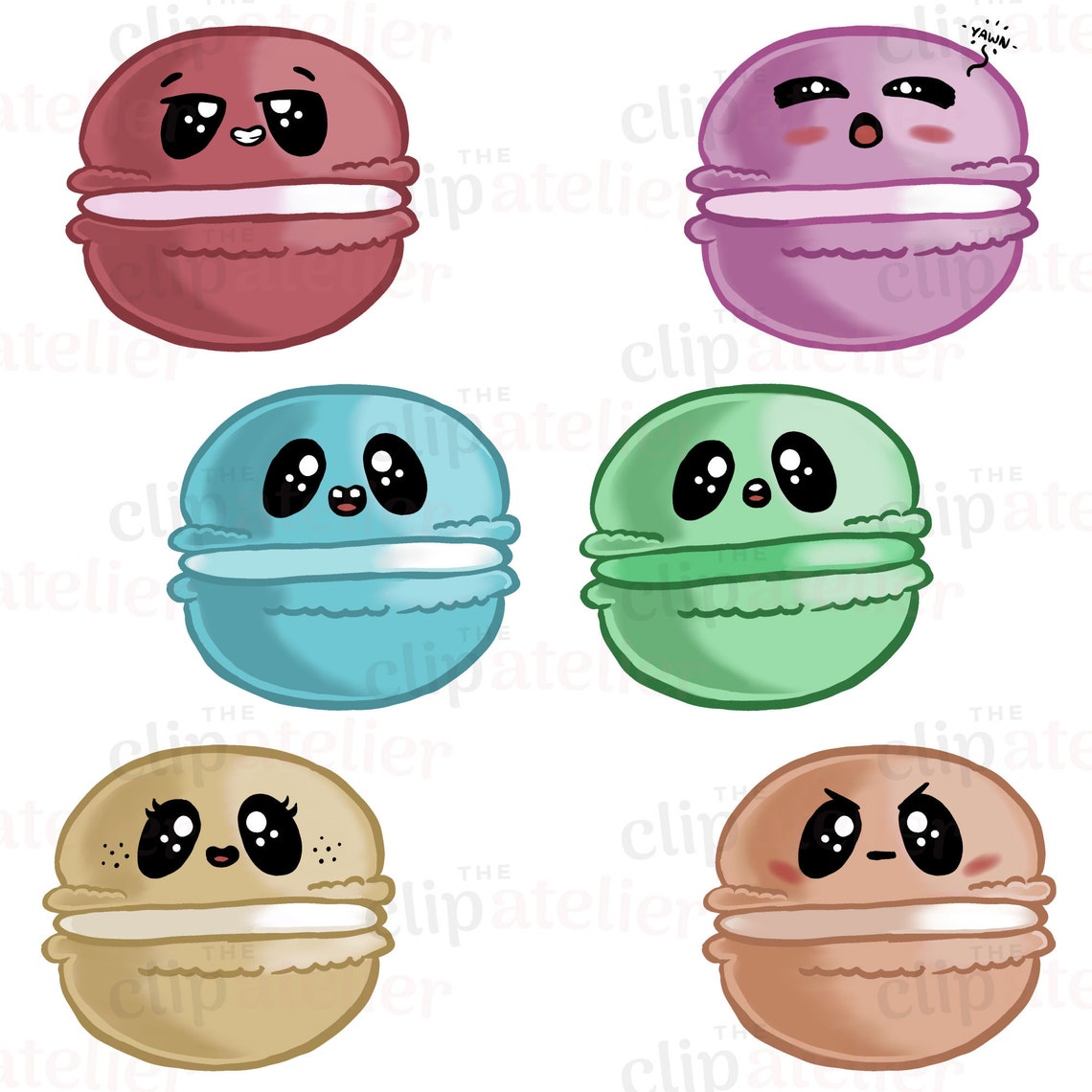 Cute Macarons Clipart Illustrations Kawaii Instant (Download Now) - Etsy