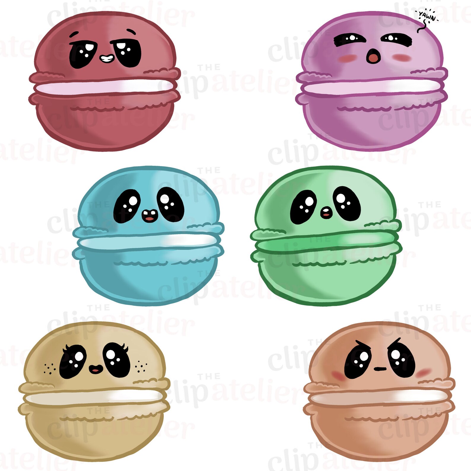 Cute Macarons Clipart Illustrations Kawaii Instant Download Dessert ...
