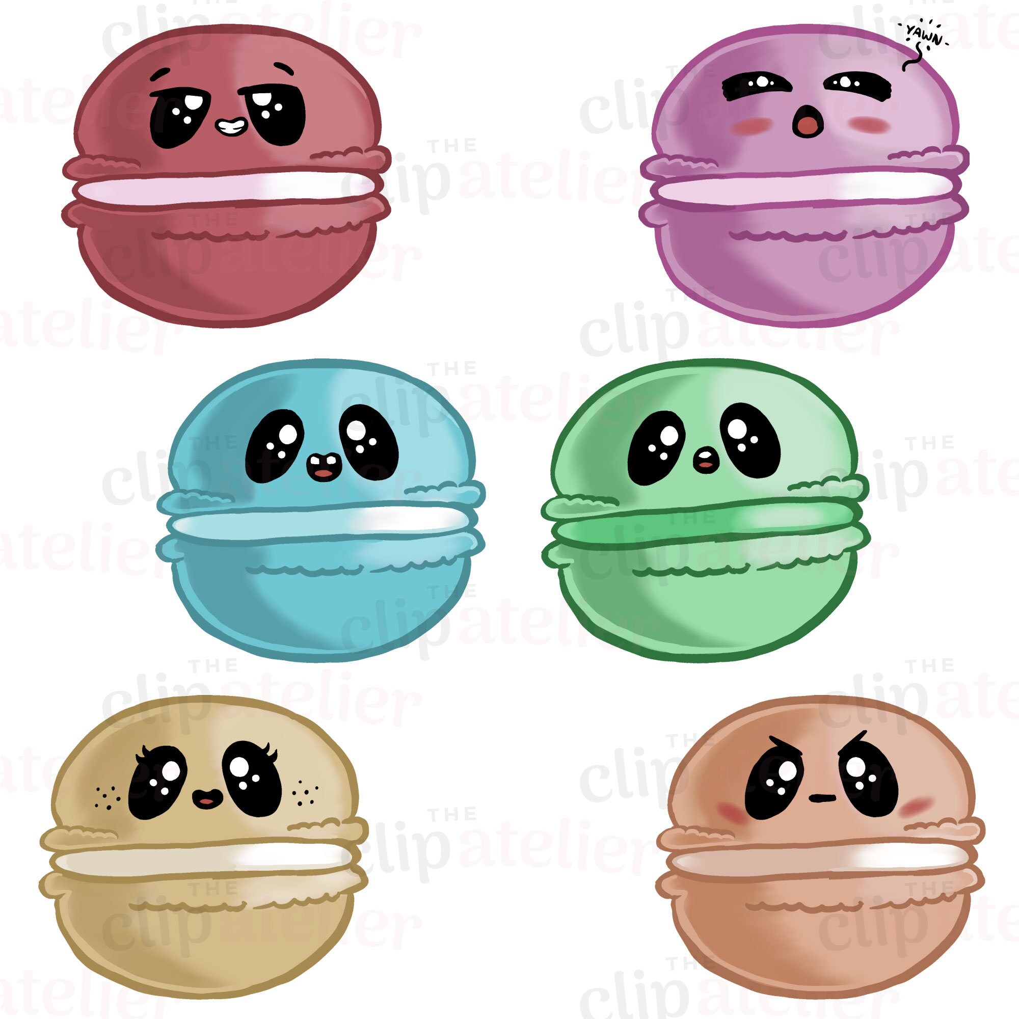 Cute Macarons Clipart Illustrations Kawaii Instant Download Dessert ...