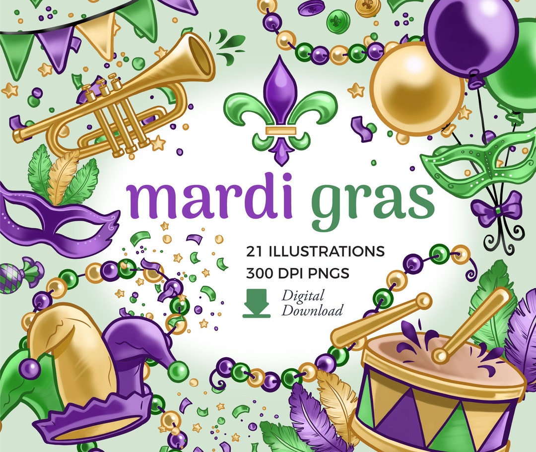 Mardi Gras Clipart: New Orleans Graphics, Masks, Beads & Fleur De Lis ...