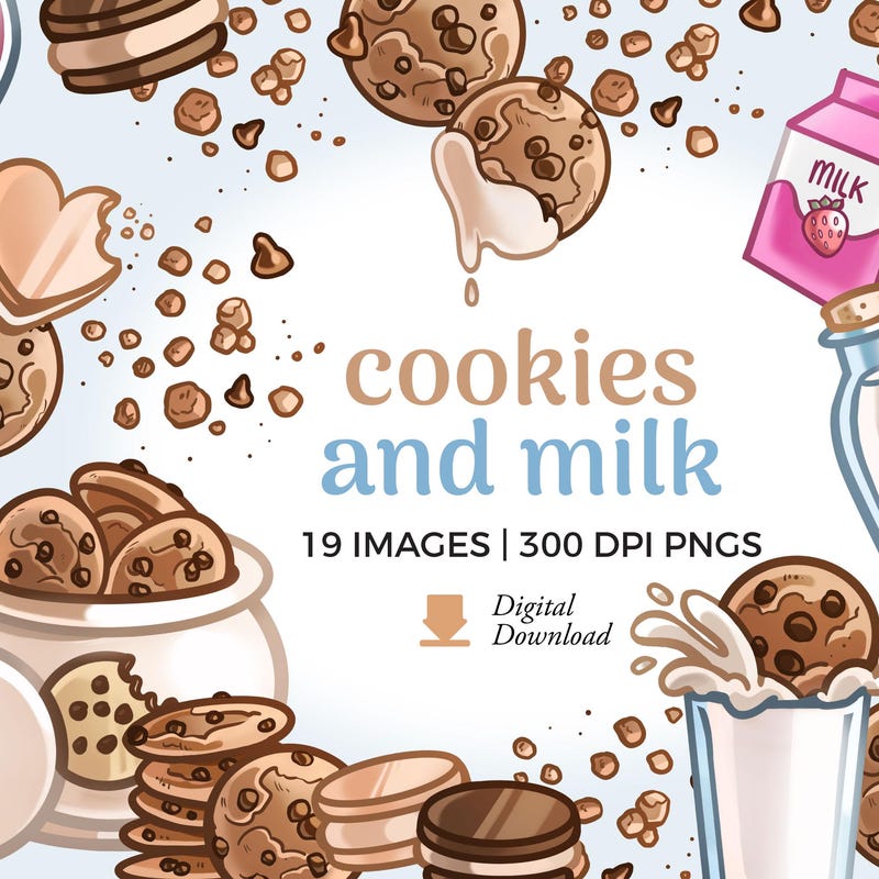 Milk and Cookies Clipart - Etsy