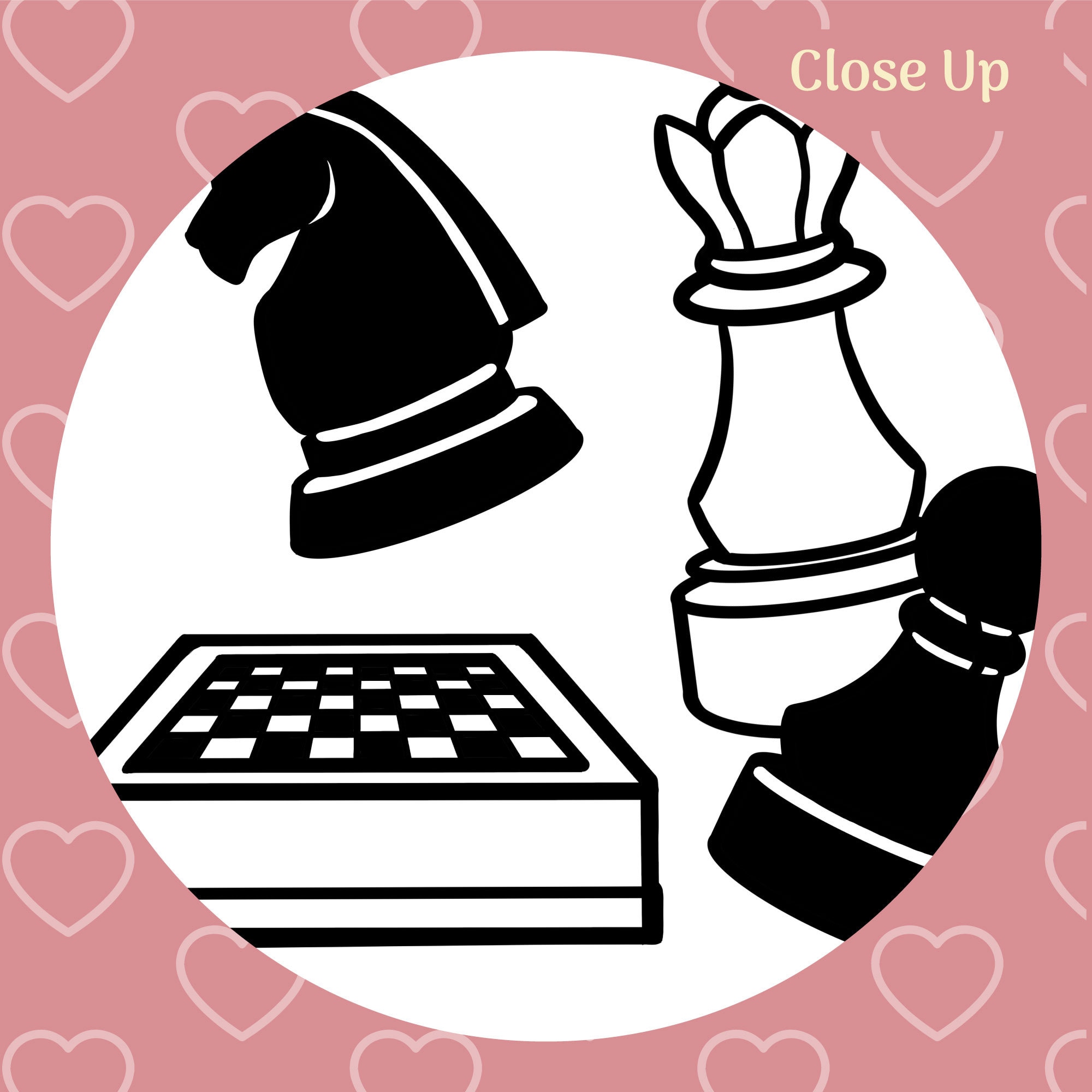 Chess Line Art Clipart: Hand-drawn Black and White Chessboard & Pieces ...