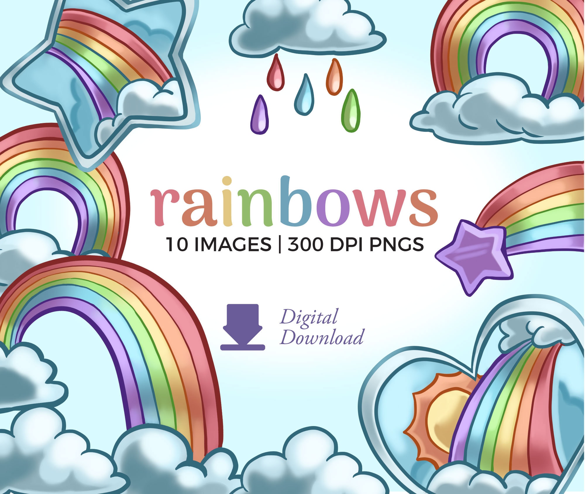 Rainbow Clipart Illustrations Colourful Rainbows Clip Art - Etsy