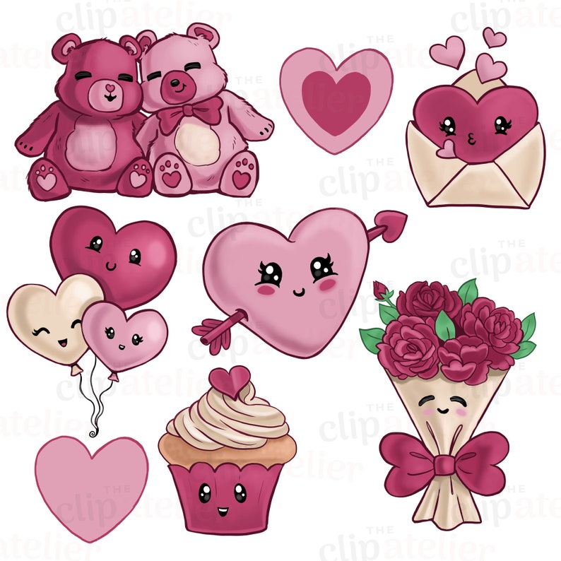 Kawaii Valentine Clipart | Happy Heart Illustrations (PNG Digital ...