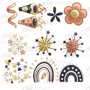 Boho New Year Clipart: New Year's Eve Party Illustrations (PNG, Digital ...
