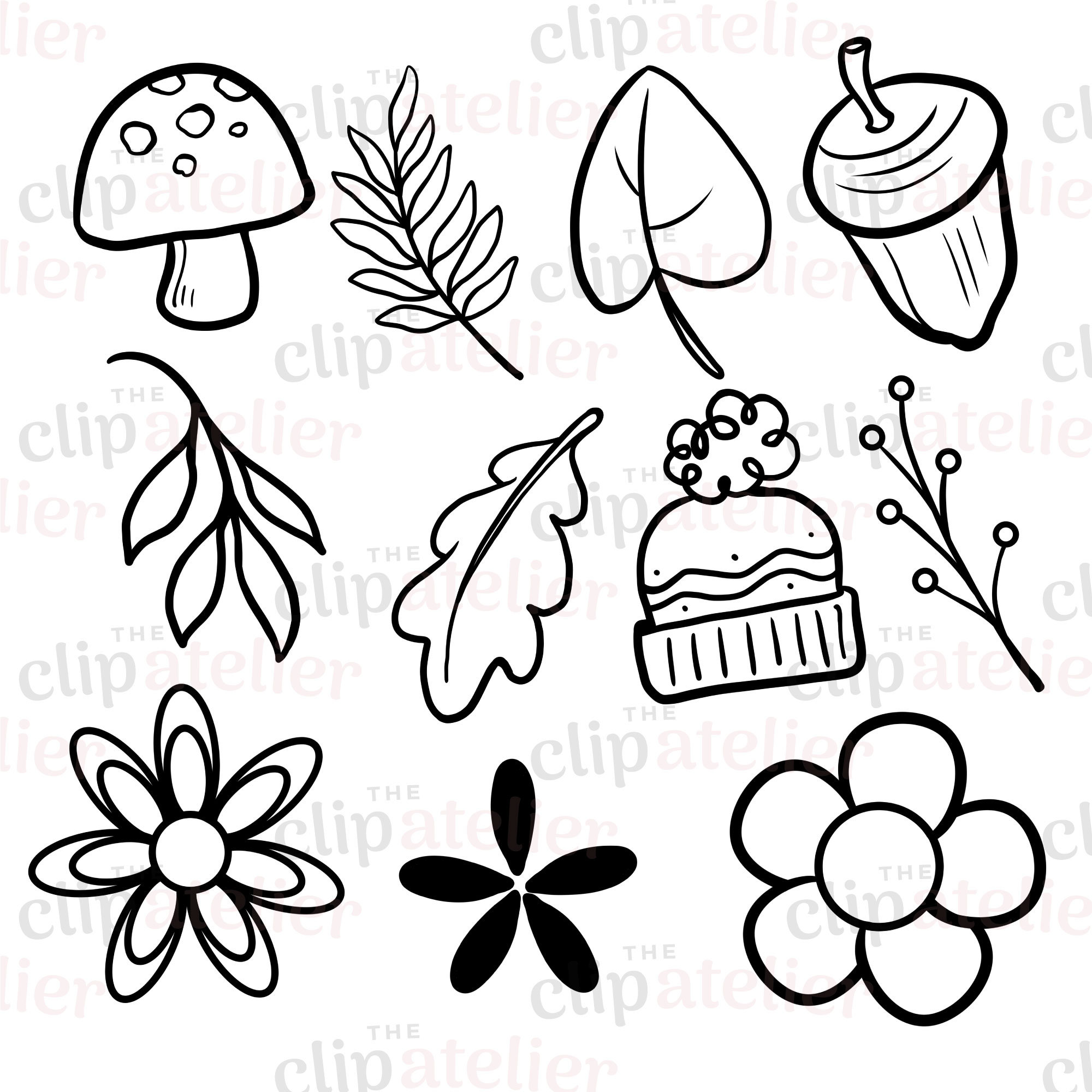 Boho Fall Line Art | Hand-drawn Clipart Images | Bohemian Digital Stamp ...