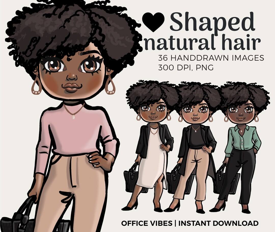 Heart Shaped Afro Fashion Doll Clipart: Office Vibes, Planner Girl ...