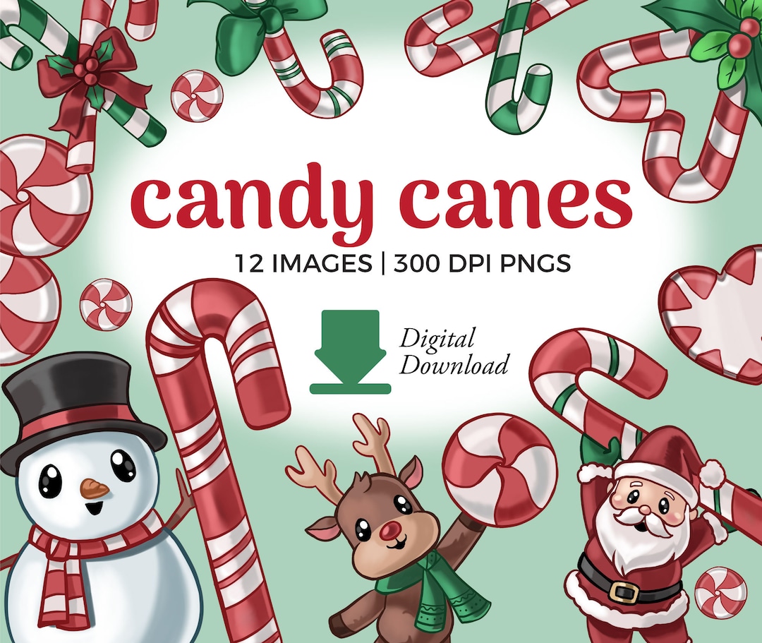 Cute Candy Cane Clipart Illustrations Festive Holiday Clip Art Download ...