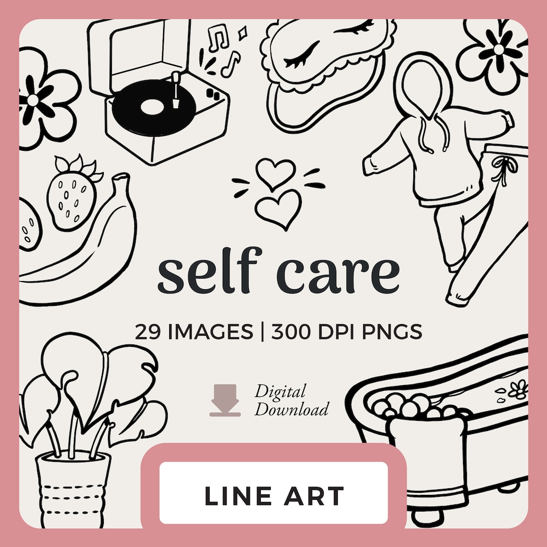 Self Care Line Art | Hand-drawn Relaxation & Me Time Clipart Images ...