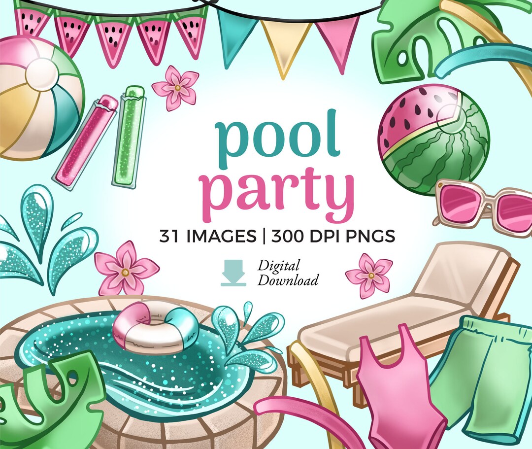 Pool Party Clipart Illustrations | Summer PNG Download | Pool Graphic ...