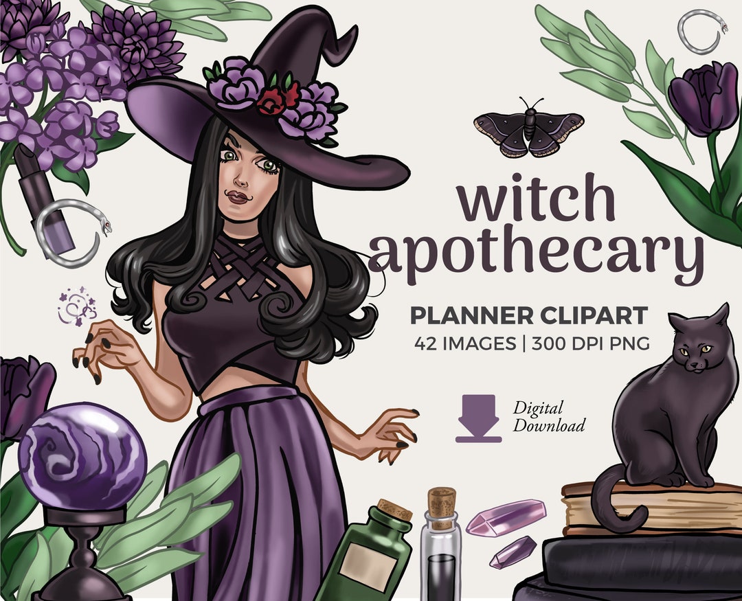 Witch Planner Girl Clipart: Halloween Witchy Apothecary, Potions ...