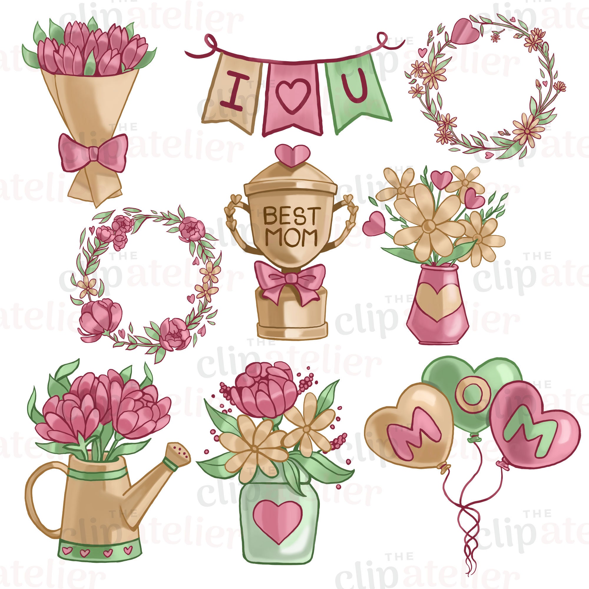 Mother's Day Clipart Illustrations Floral Wreath PNG - Etsy