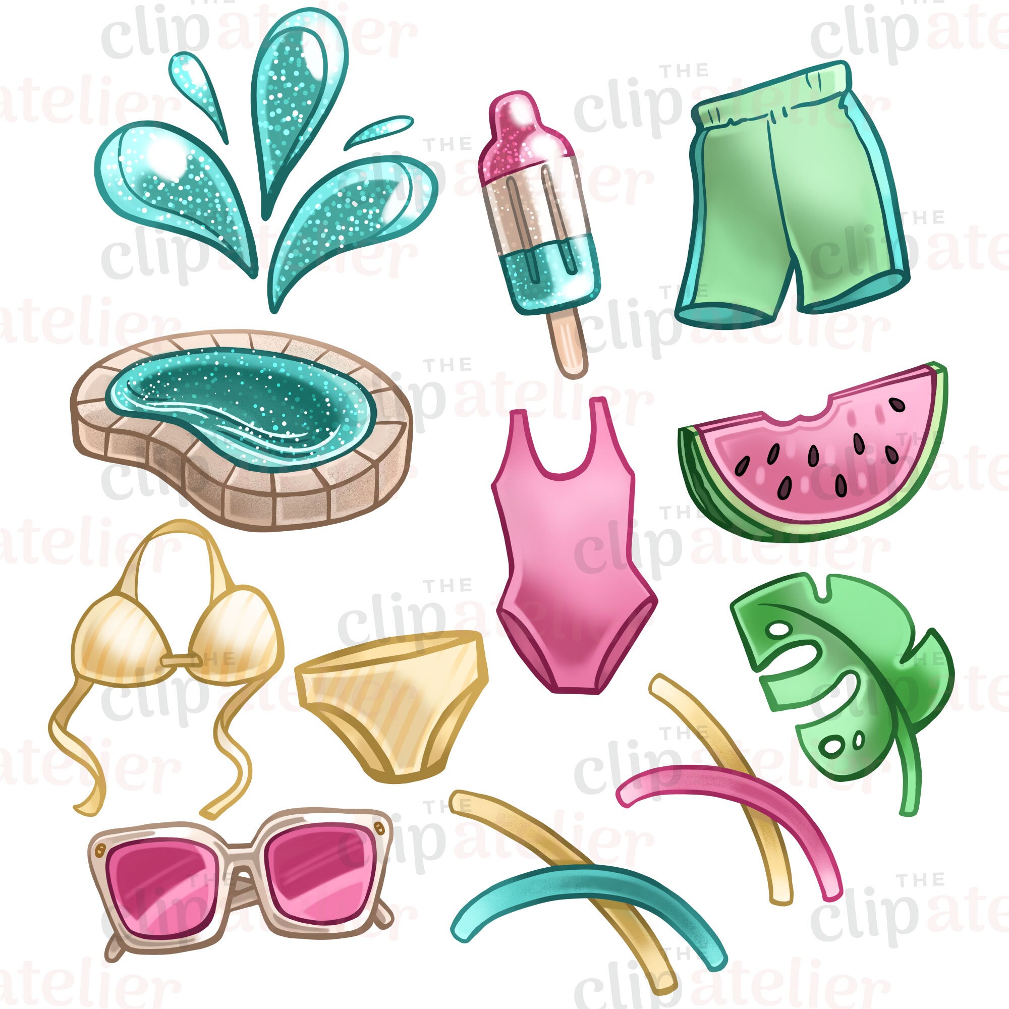 Pool Party Clipart Illustrations | Summer PNG Download | Pool Graphic ...