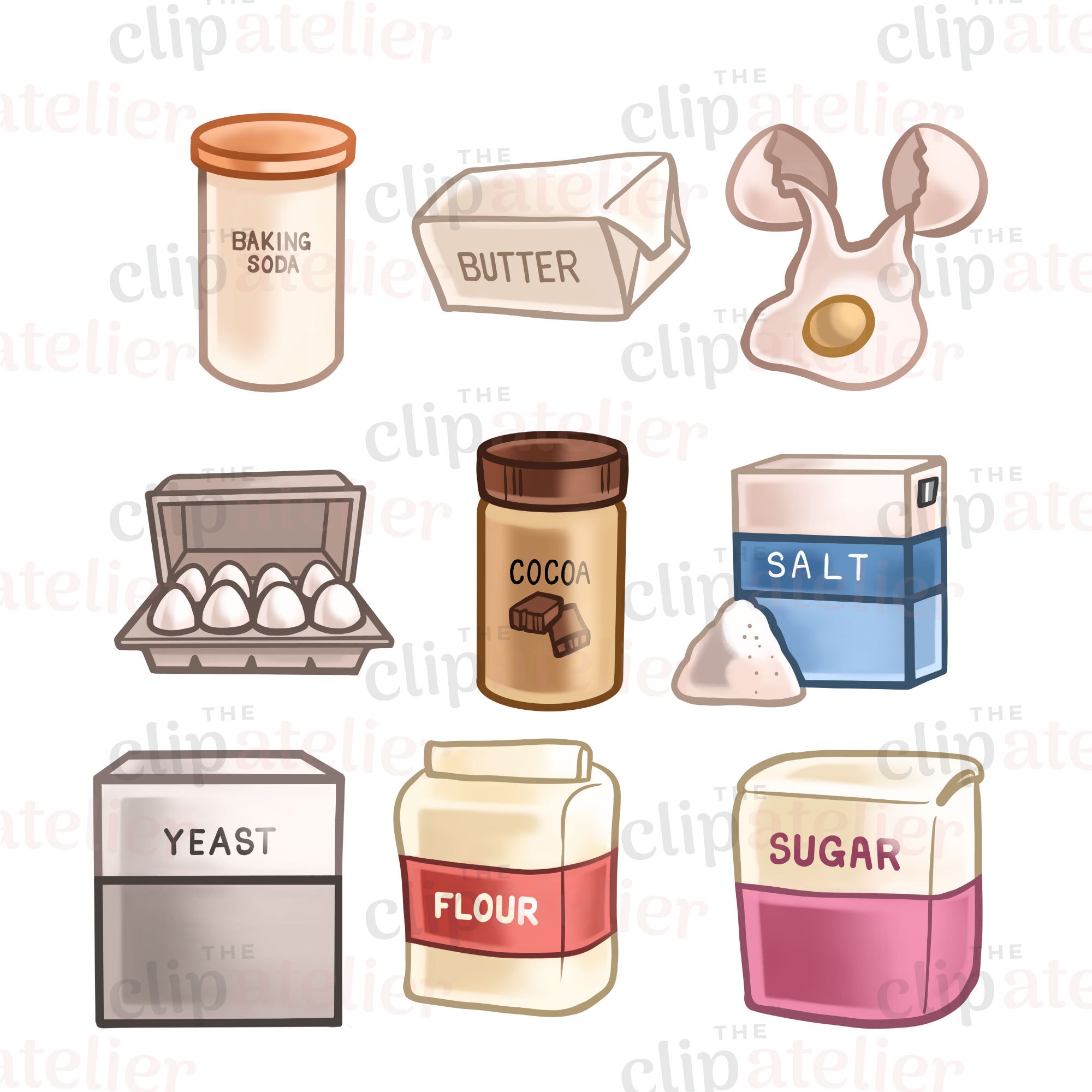 Baking Clipart Illustrations: Bakery Ingredients PNG Images (digital ...