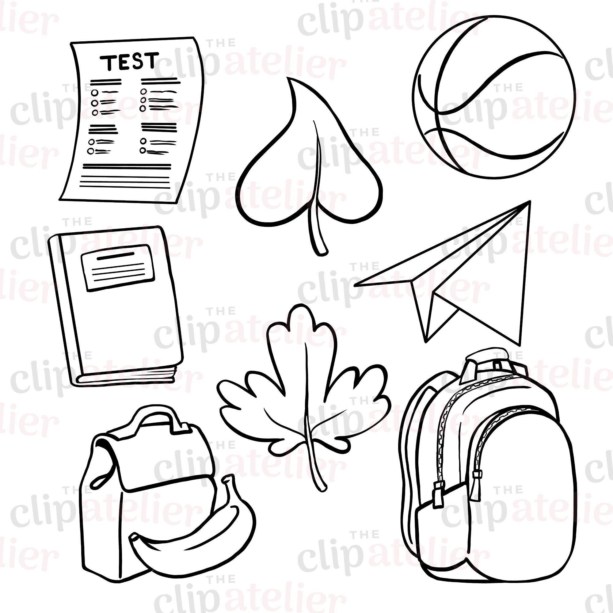 Back to School Line Art Hand-drawn School Supply Clipart Images Digital ...