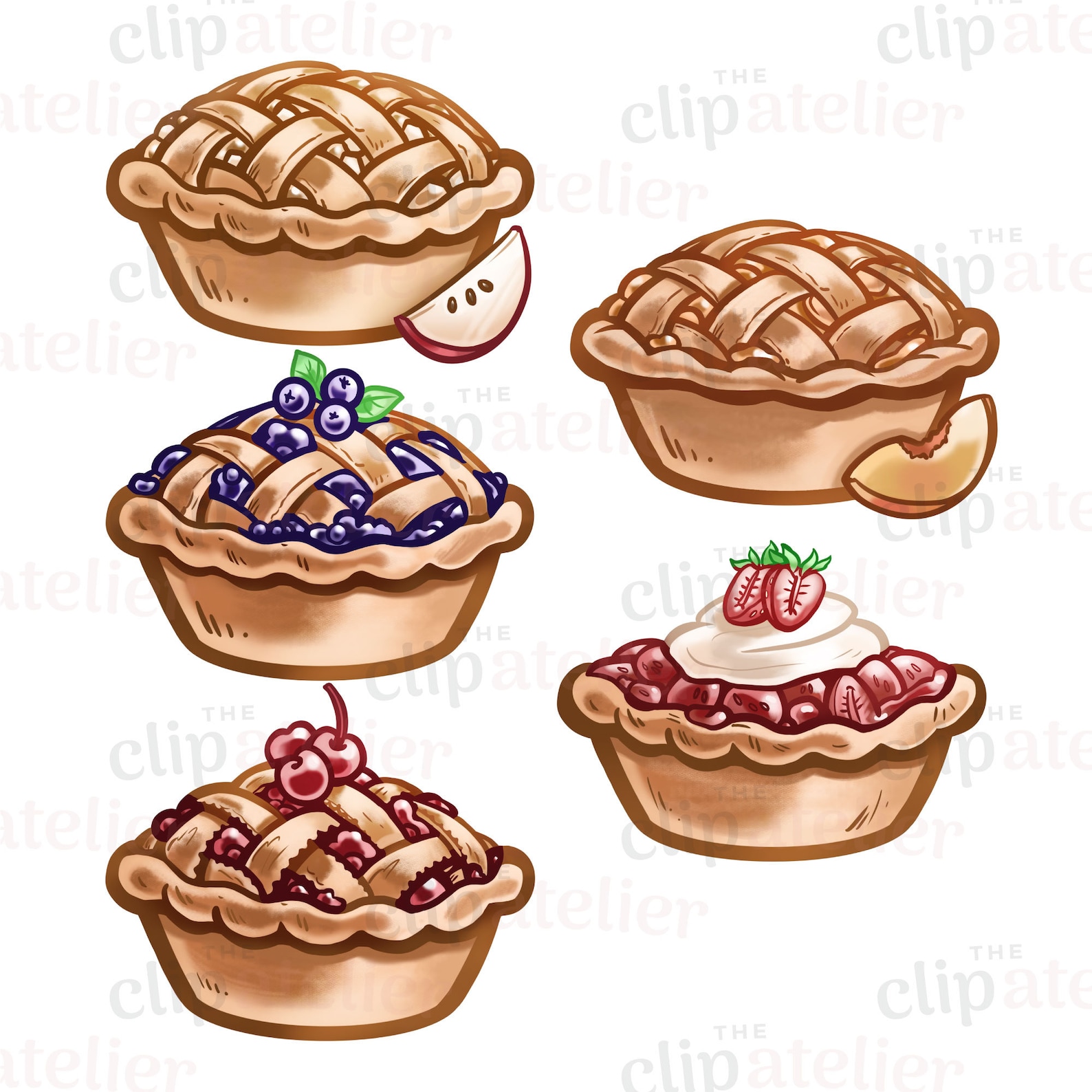 Pie Clipart Illustrations | Fruit Pies PNG Instant Download | Apple ...