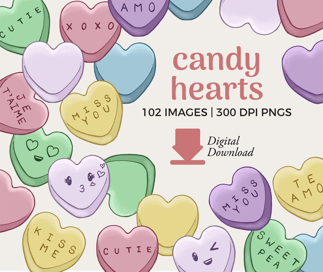 Candy Hearts Clipart Illustrations | Valentine's Day PNG Download ...