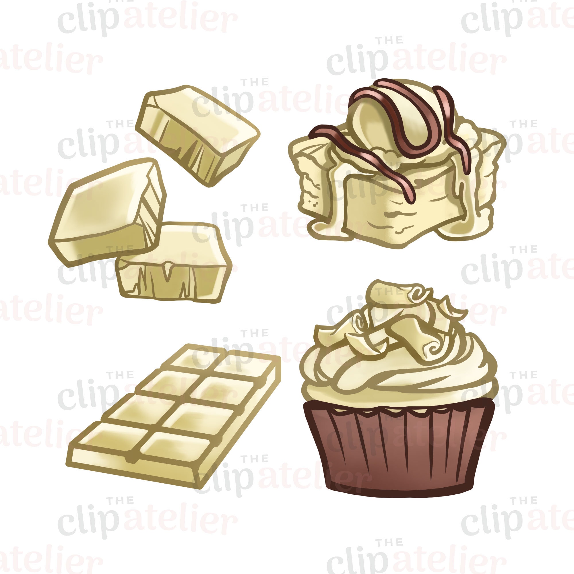 White Chocolate Clipart Illustrations Dessert PNG Instant - Etsy