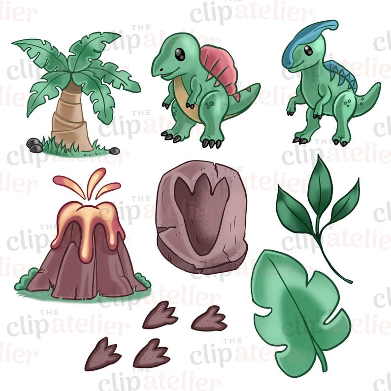 Dinosaur Clipart Illustrations Cute Dinosaurs Clip Art Instant Download ...