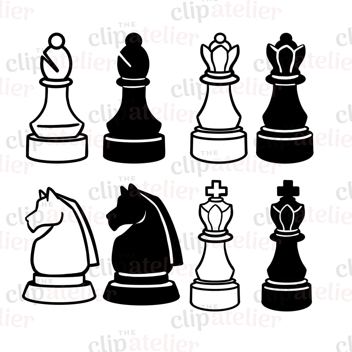 Chess Line Art Hand-drawn Clipart Images Black and White PNG Image ...