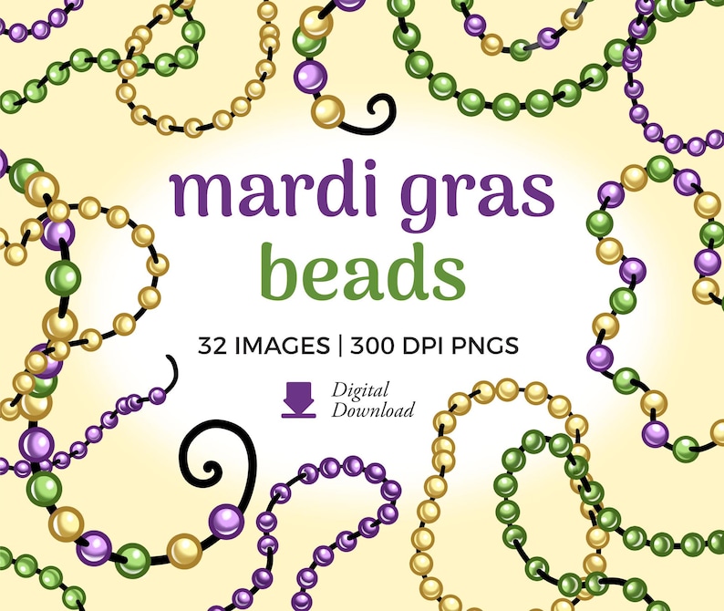 Mardi Gras Beads Clipart PNG Image Files | Fat Tuesday Graphics and ...