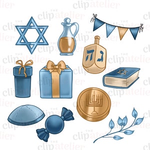 Hanukkah Clipart Illustrations: Menorah, Dreidel, Torah (PNG Download ...