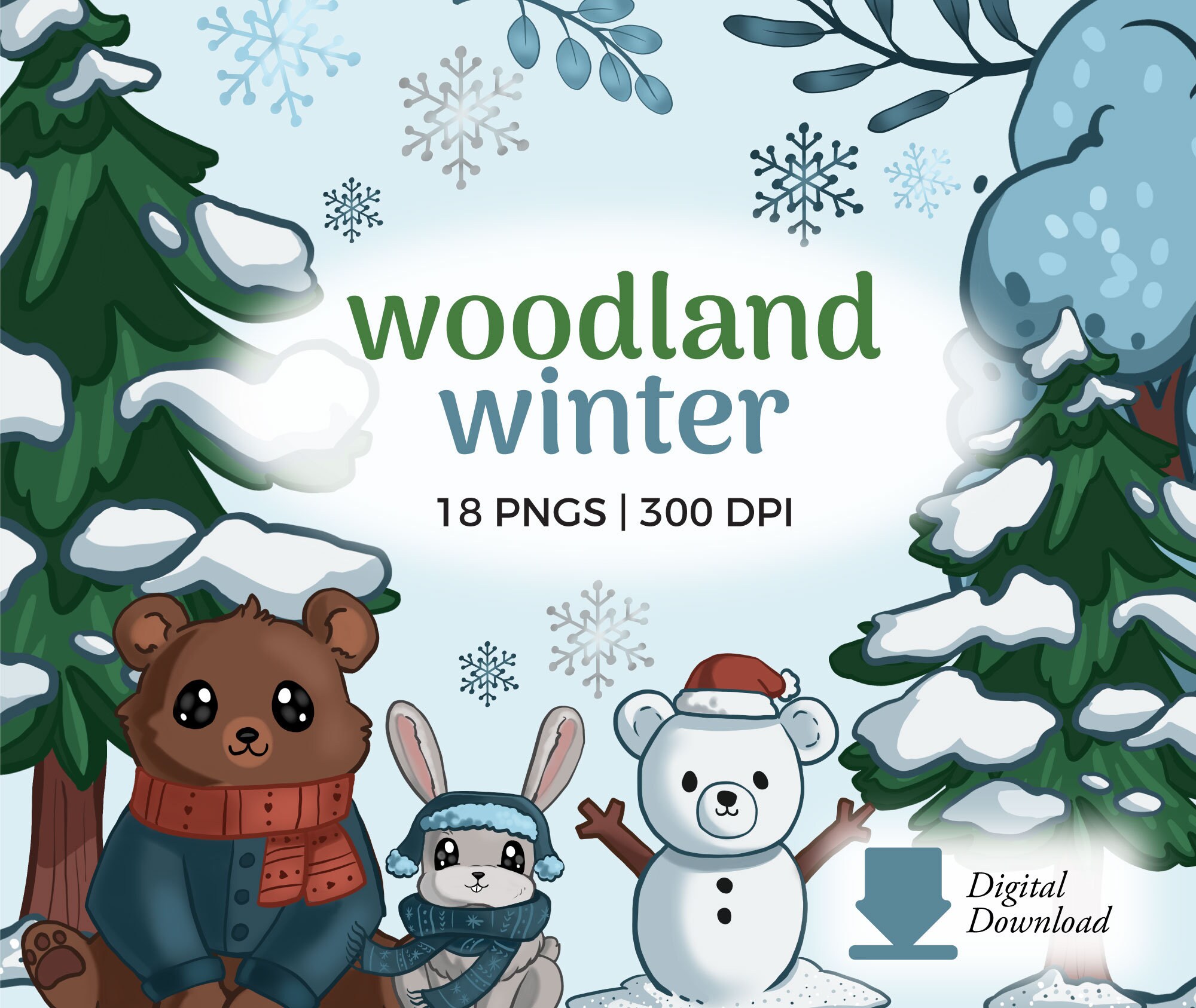 Winter Forest Animals Clipart Illustrations | Snowy Woodland Clip Art ...