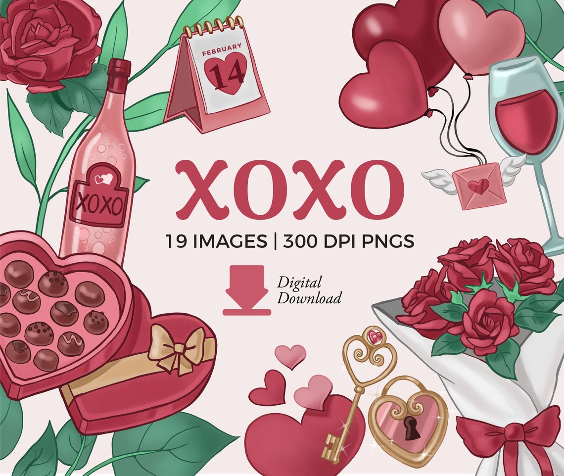 Valentine's Day Clipart Illustrations Red Roses Clip Art - Etsy