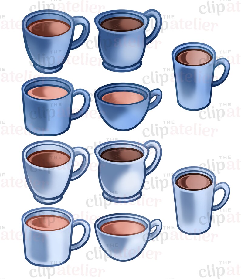 Coffee Mugs Clipart Illustrations Coffee Time PNG Digital Download Mugs ...