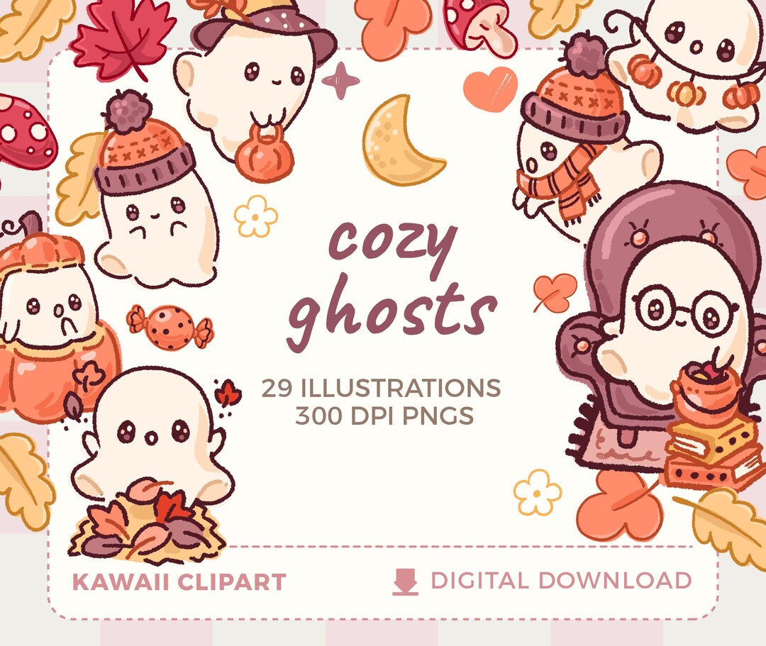 Kawaii Ghosts Clipart | Spooky Cute Fall Clipart PNG Illustrations ...