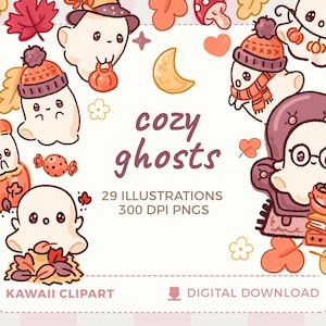 Kawaii Ghosts Clipart | Spooky Cute Fall Clipart PNG Illustrations ...