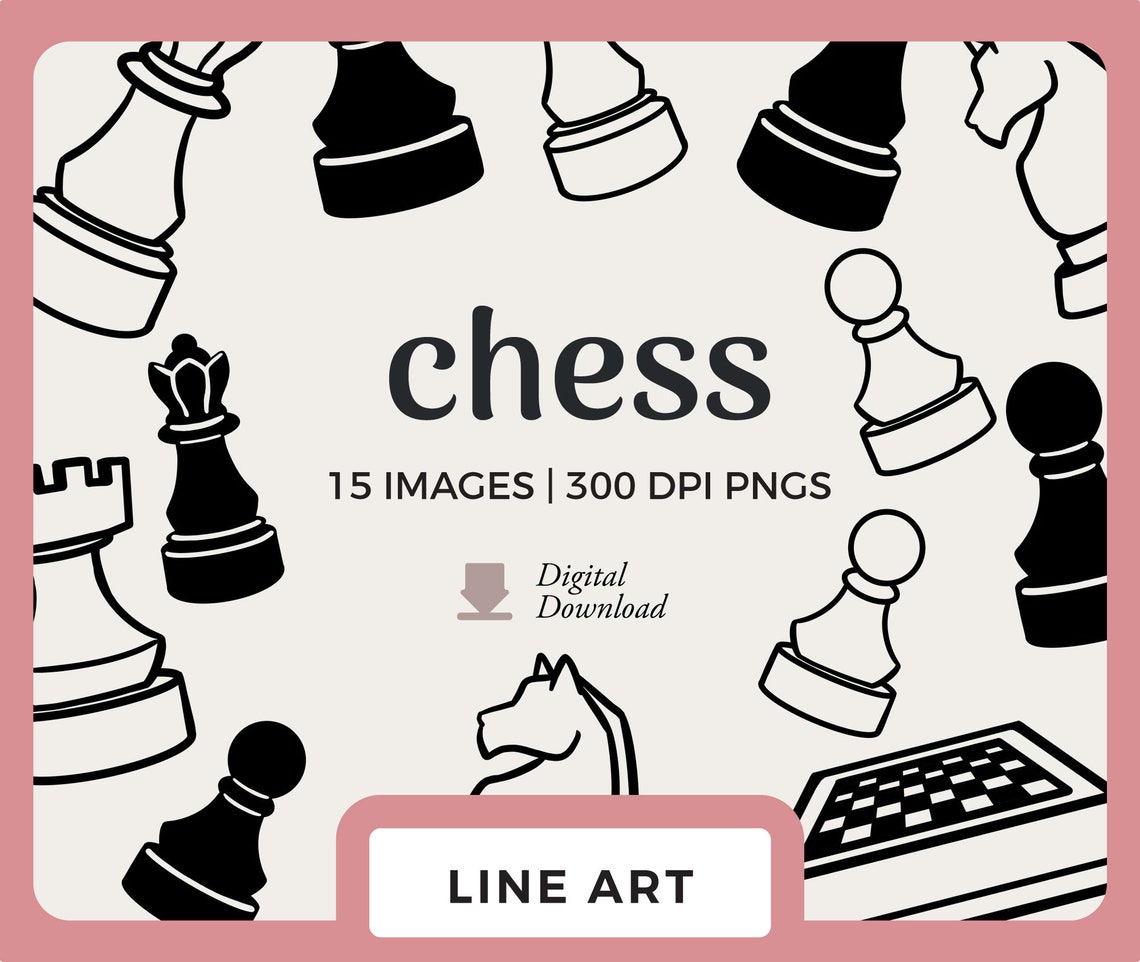 Chess Line Art Hand-drawn Clipart Images Black and White PNG Image ...