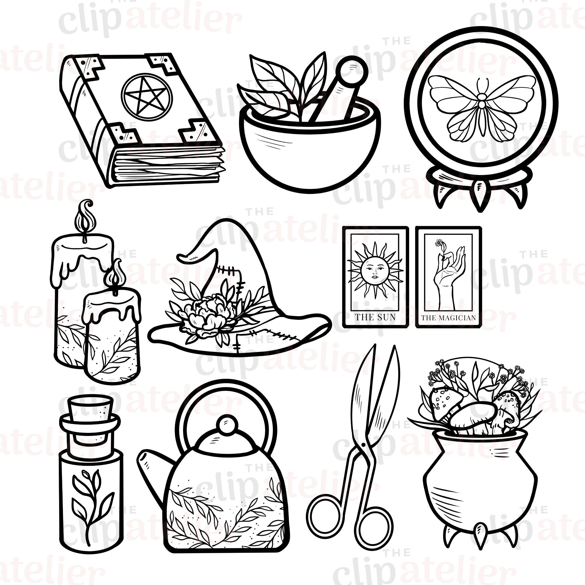 Herb Witch Line Art Hand-drawn Clipart Download Green Witch ...