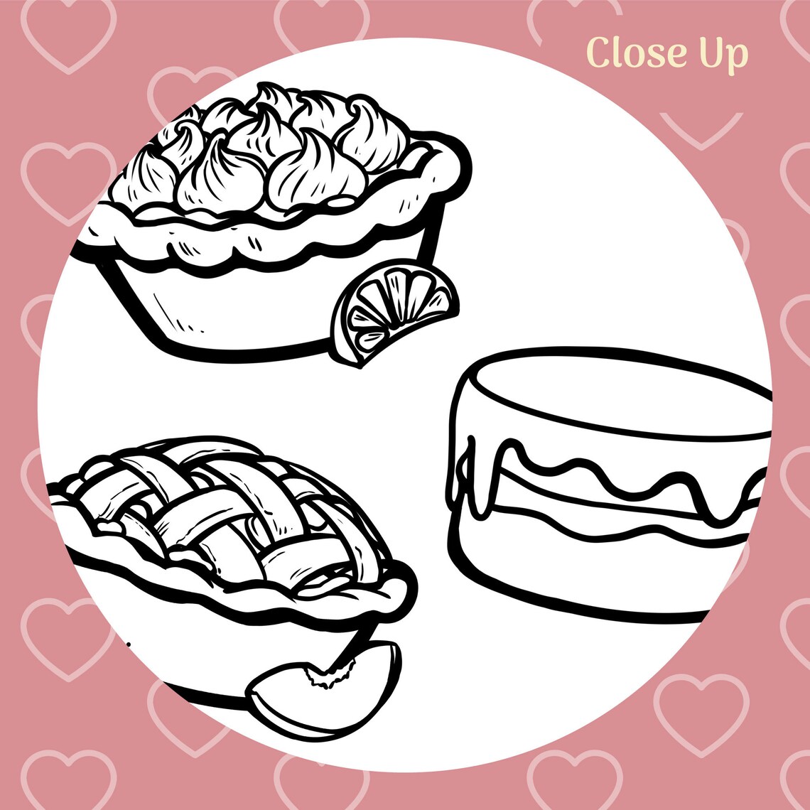 Pies Line Art Black Outline Clipart Images Dessert Digital Stamps ...