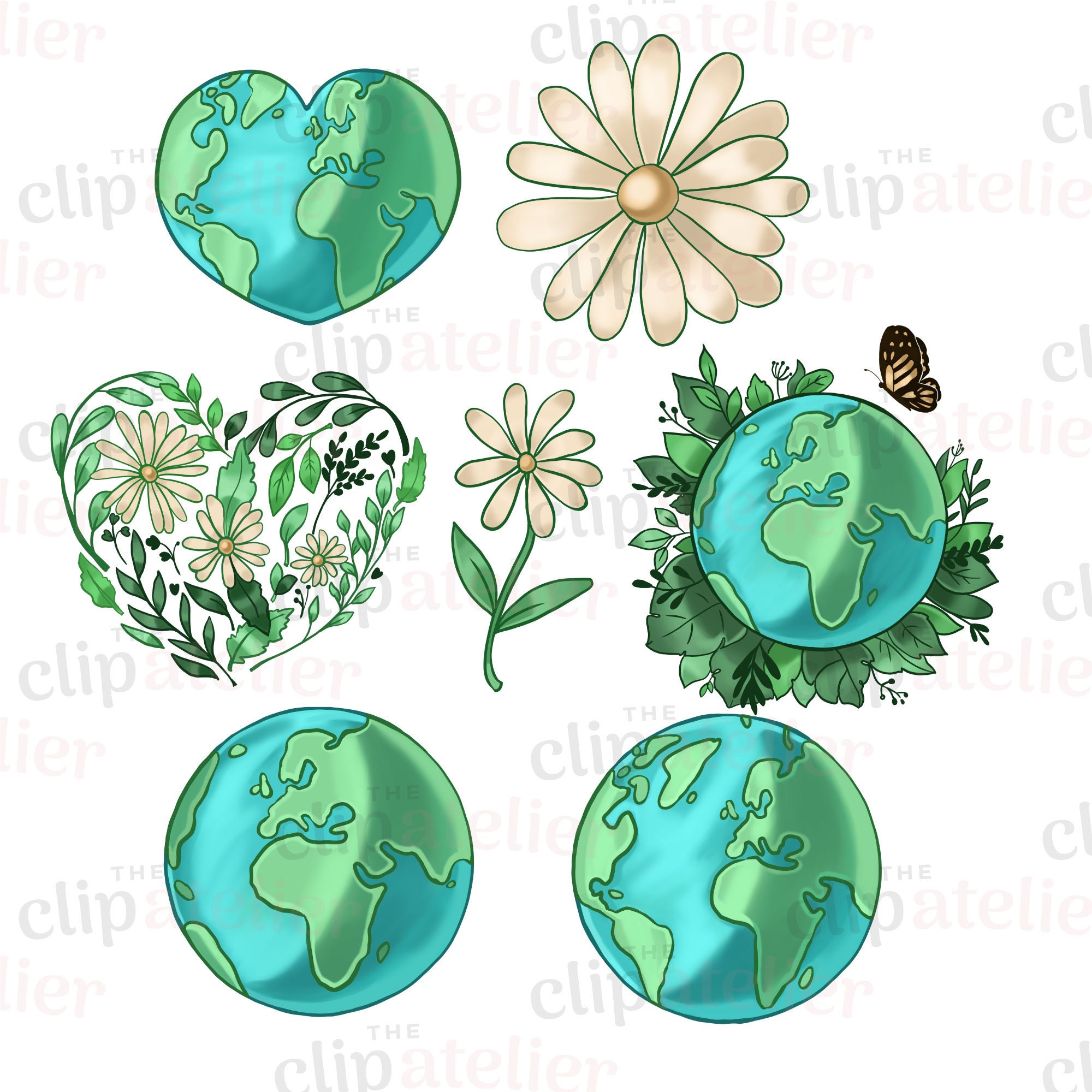 Earth Day Clipart Illustrations Save the Earth PNG Download - Etsy