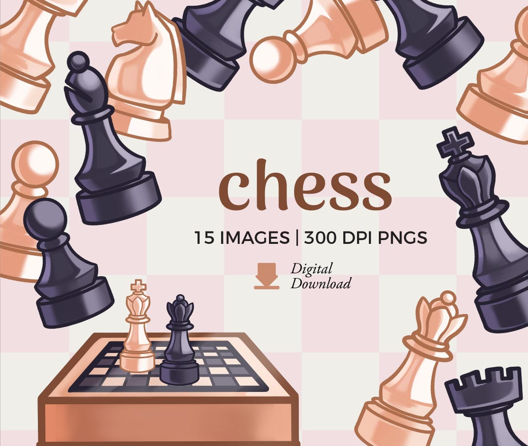 Chess Set Clipart: Chessboard, Pieces & Timers PNG Graphics (digital ...