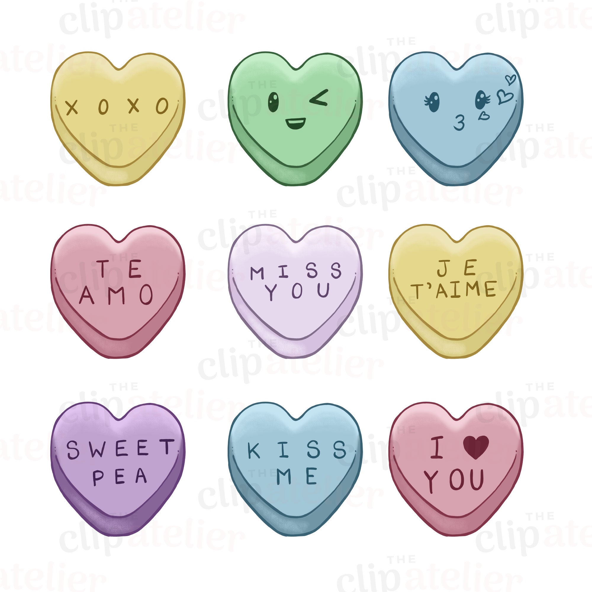 Candy Hearts Clipart Illustrations Valentine's Day PNG Download Cute ...