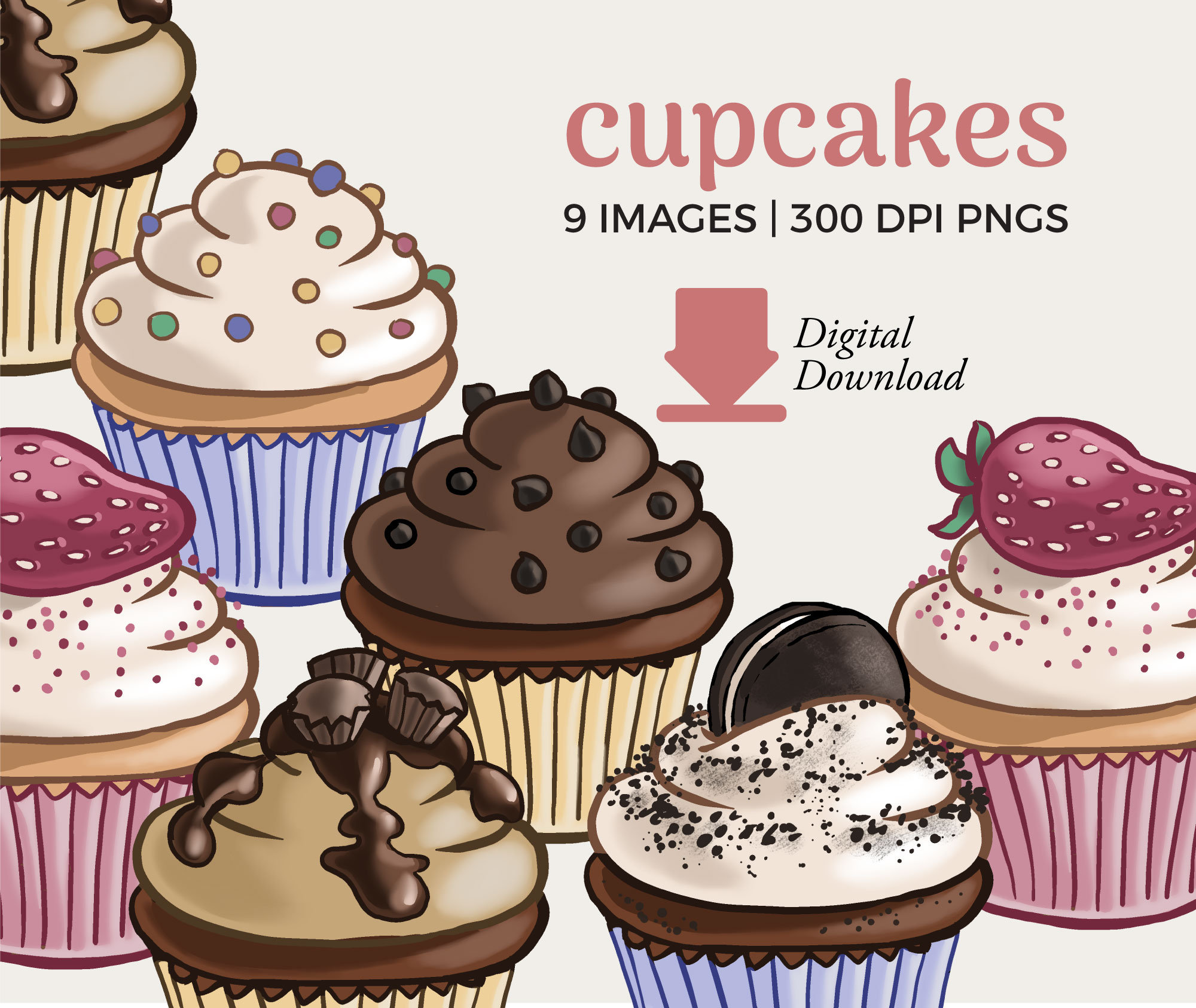 Cupcake Clipart Illustrations Sweet Treat Instant Download | Etsy