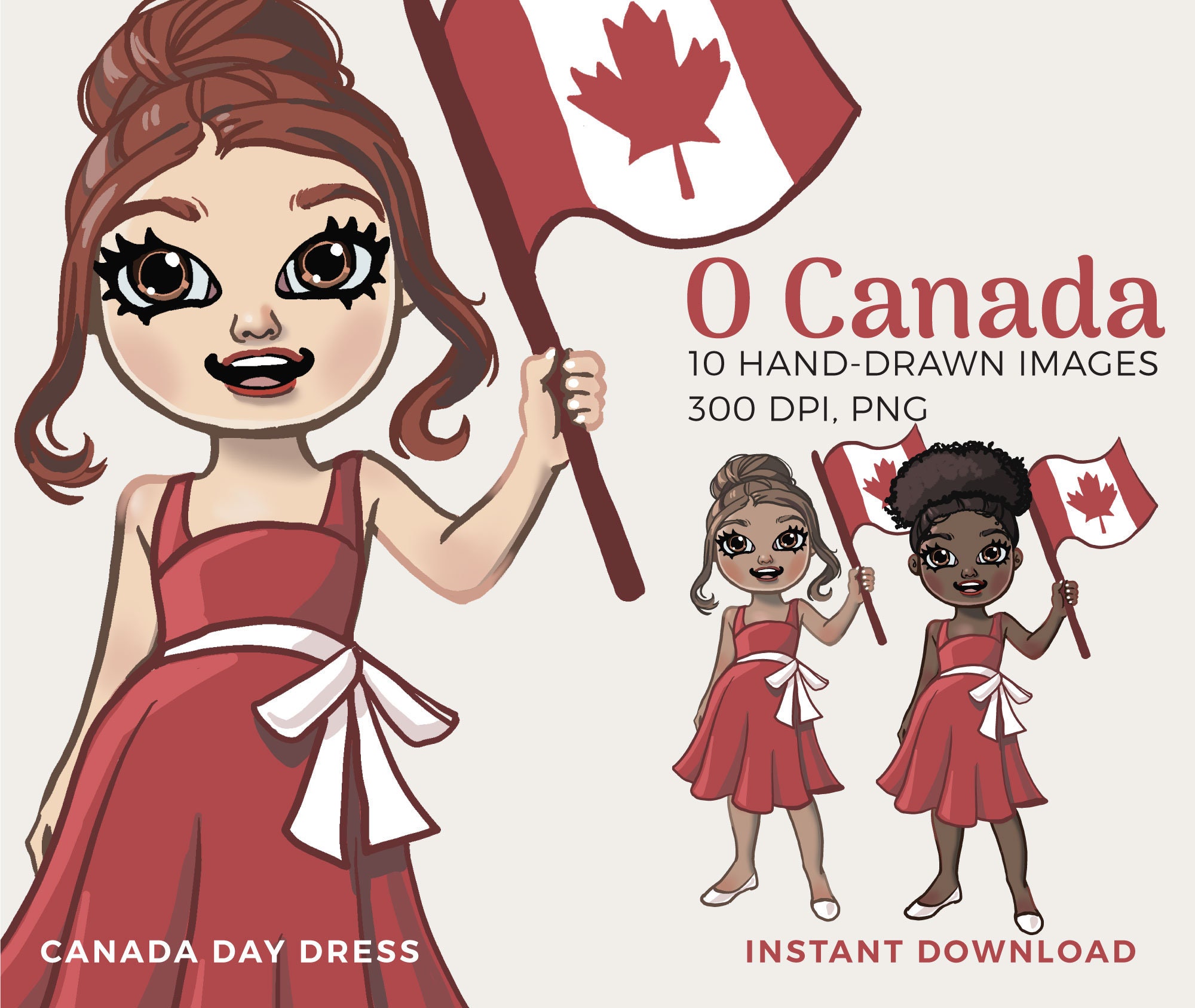 Canada Day Fashion Doll Clipart Illustration Red Dress Clipart Fashion ...