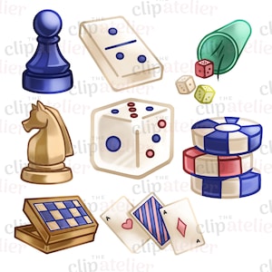 Game Night Clipart Clipart Illustrations: Board Games, Chess, Cards, Dice (PNG Download) - Etsy