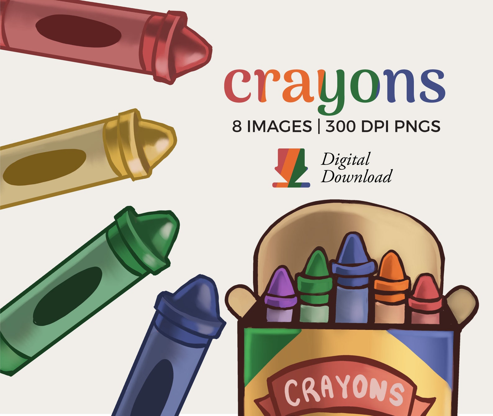 Crayon Clipart Illustrations Colourful Crayons Instant Download Crayon ...